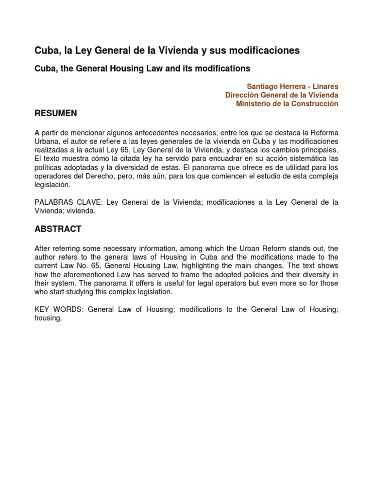 Cuba, La Ley General de La Vivienda... 2 | PDF | Cuba | Propiedad