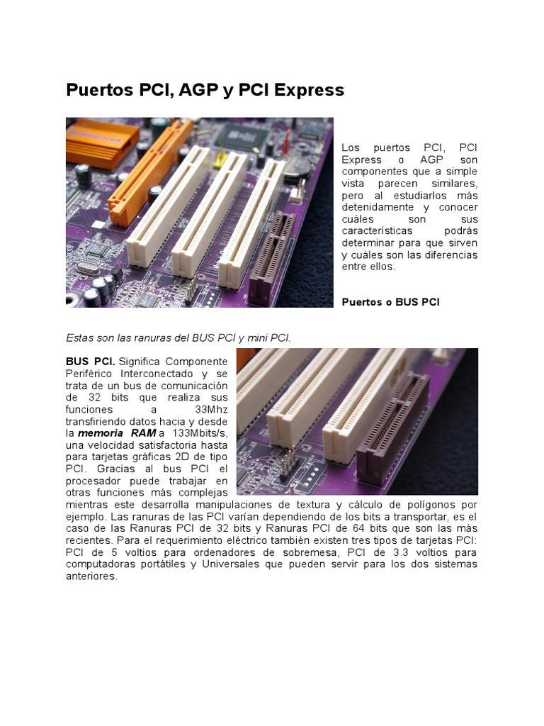 Puertos PCI y AGP: Tipos y Usos | PDF | Red de computadoras ...