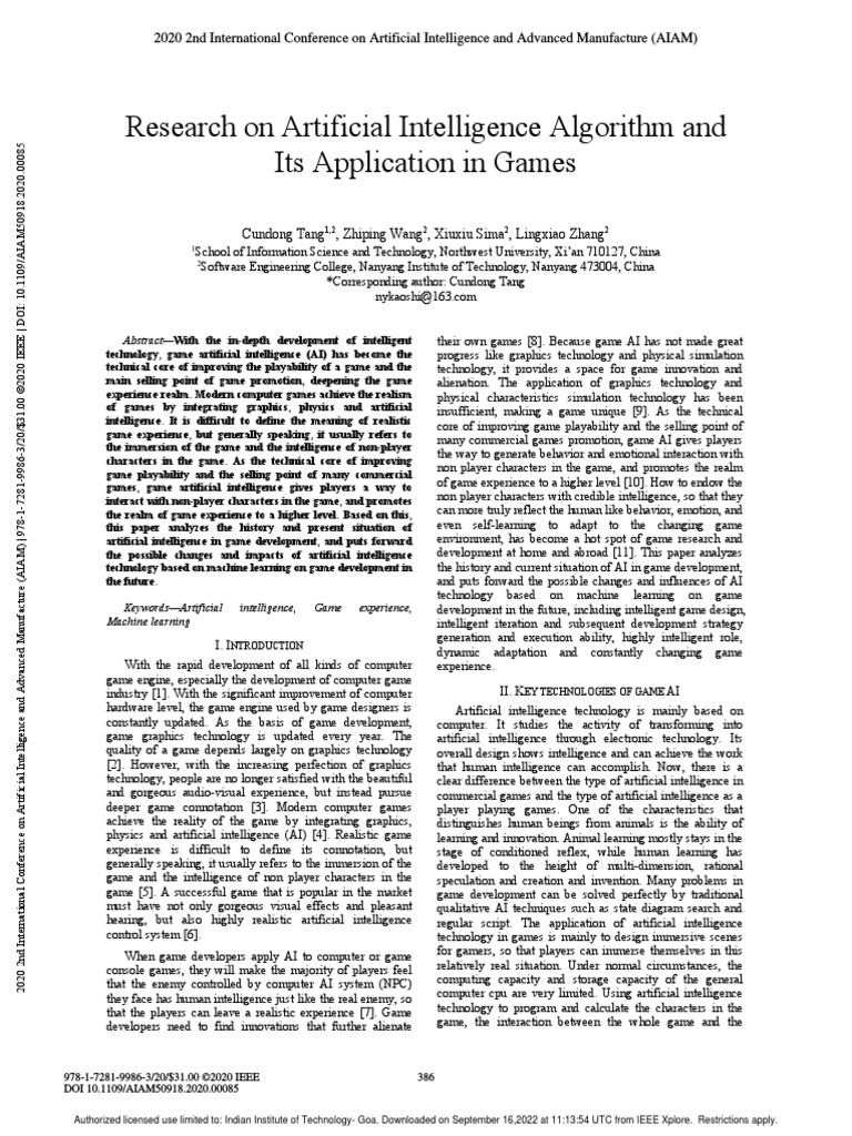 Research On Artificial Intelligence Algorithm and Its Application in ...