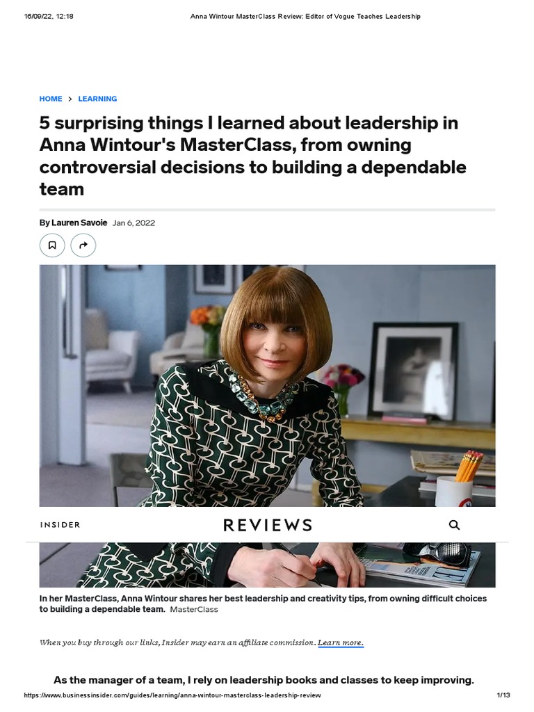 Anna Wintour MasterClass Review - Editor of Vogue Teaches Leadership ...