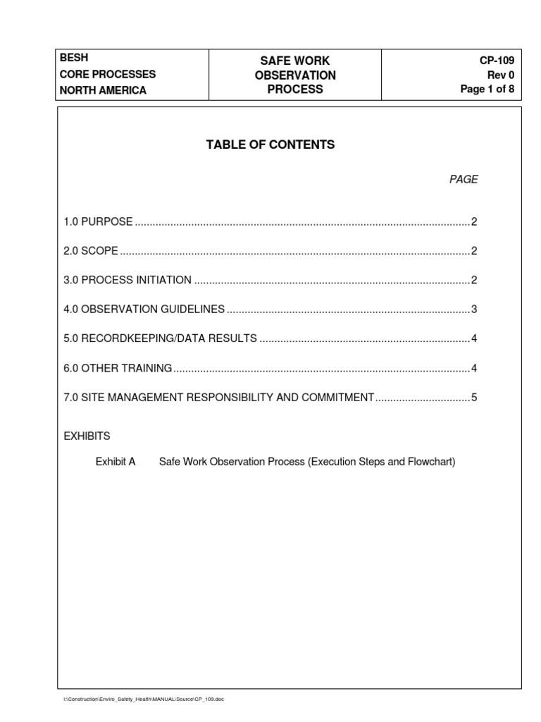 Safe Work Observation Process CP-109 | PDF | Data | Project Management