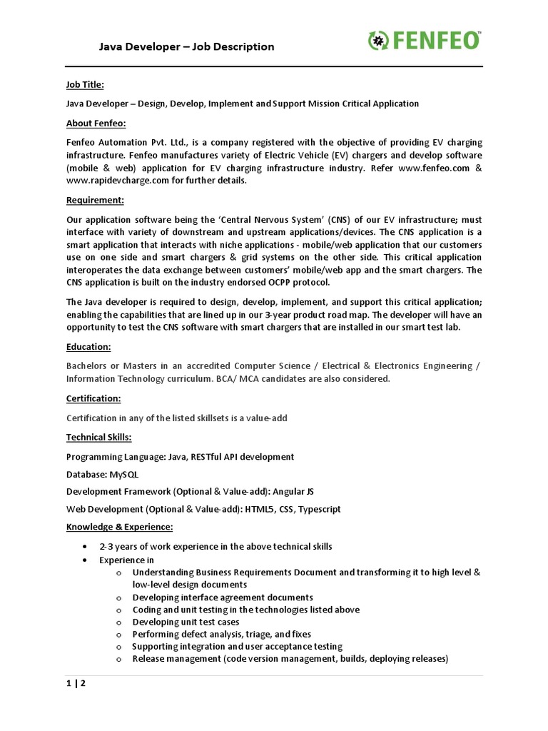FENFEO - JD - Java Requirement | PDF | Application Software | Software
