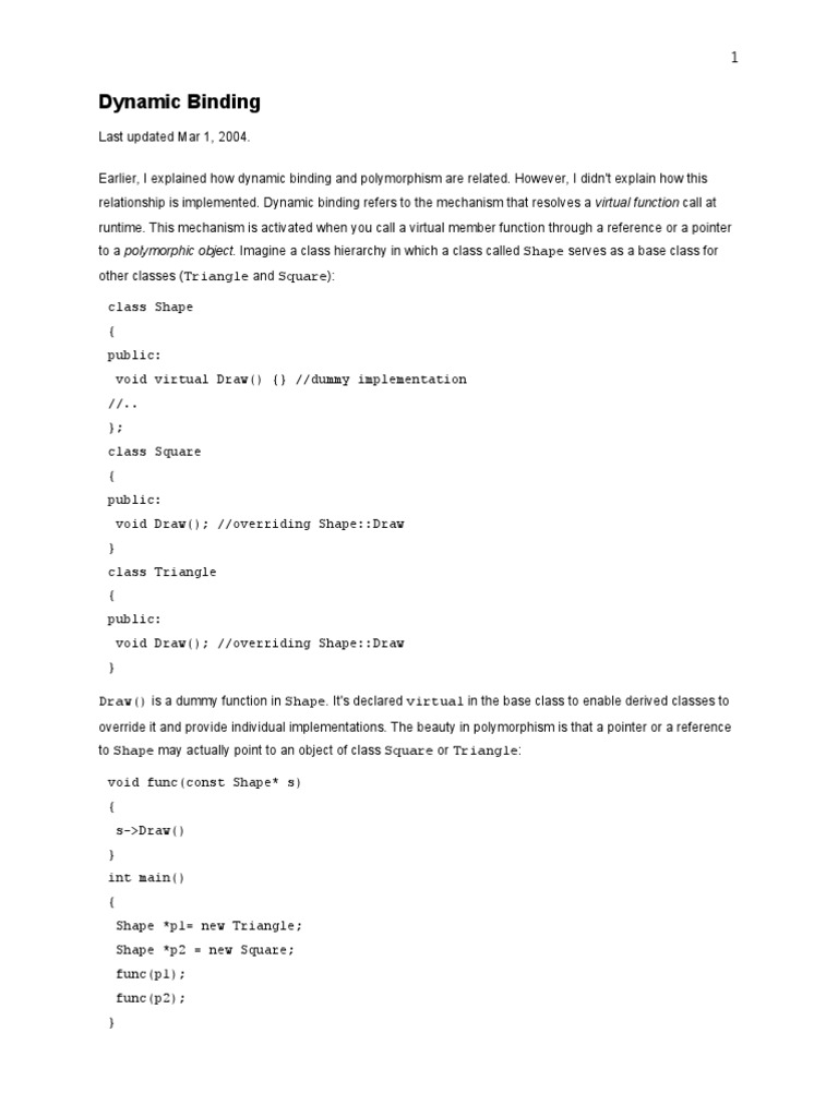 Dynamic Binding | C++ | Class (Computer Programming)