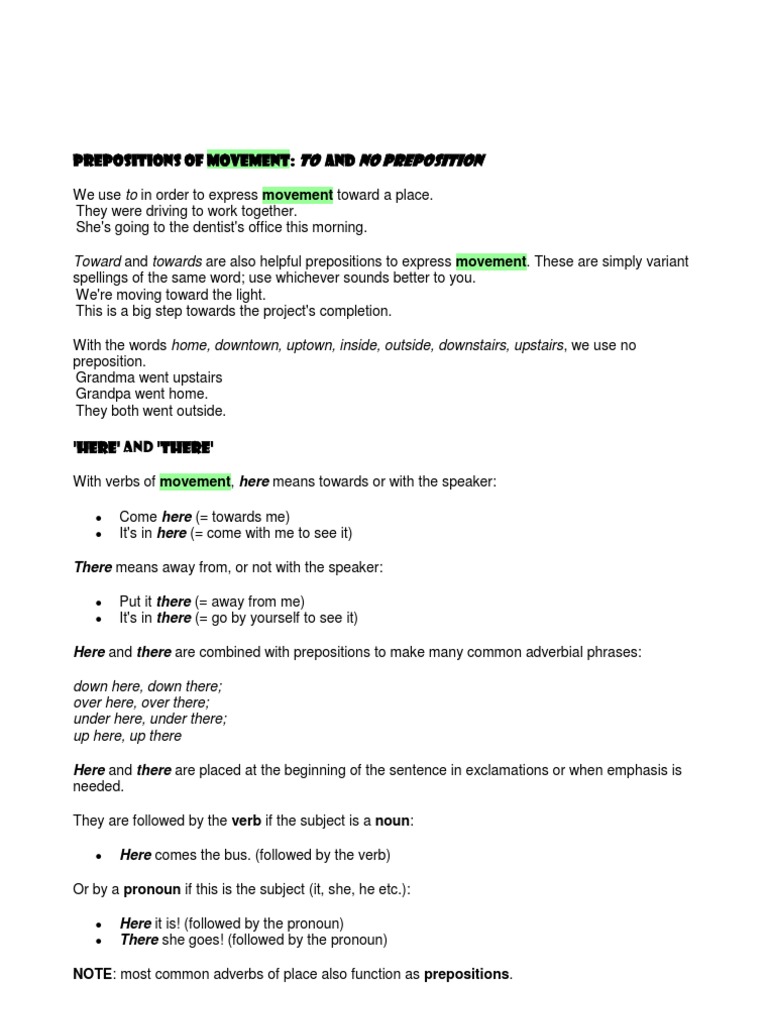 Prepositions of Movement | PDF | Preposition And Postposition | Adverb