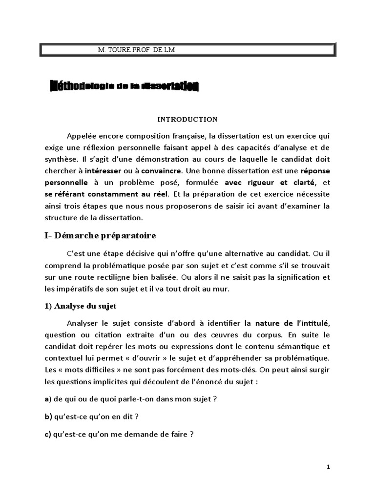 Méthodologie de la Dissertation Française | PDF | Sujet (Grammaire ...