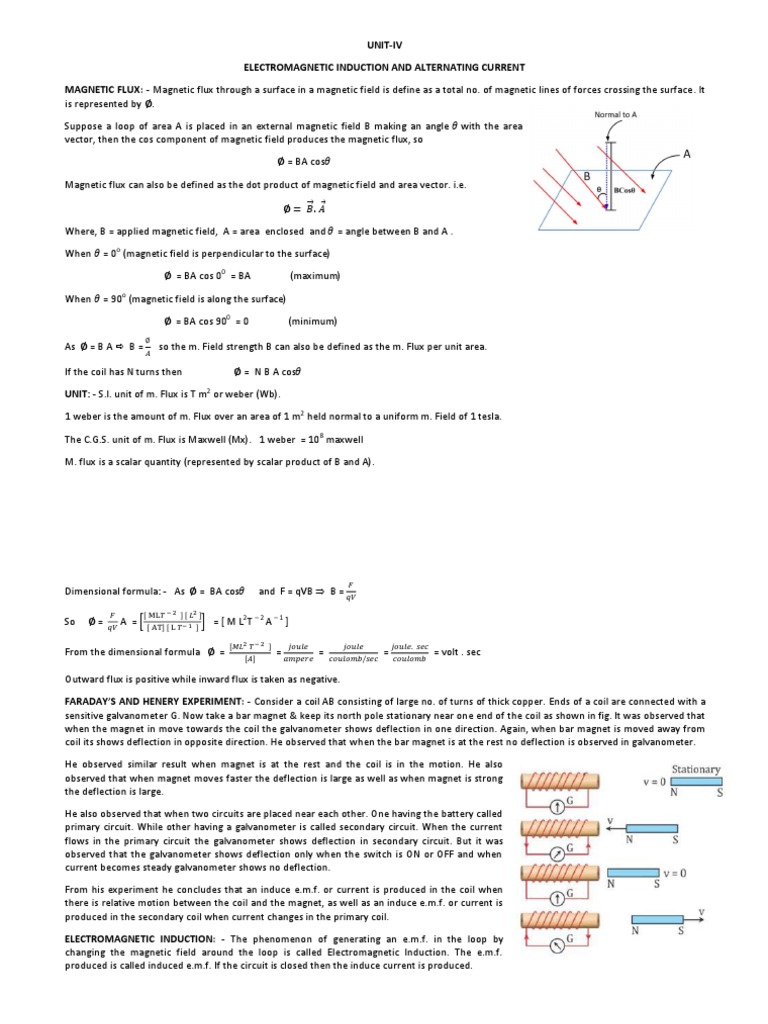 Unit - 4 Electromagnetic Induction | PDF | Electromagnetic Induction ...