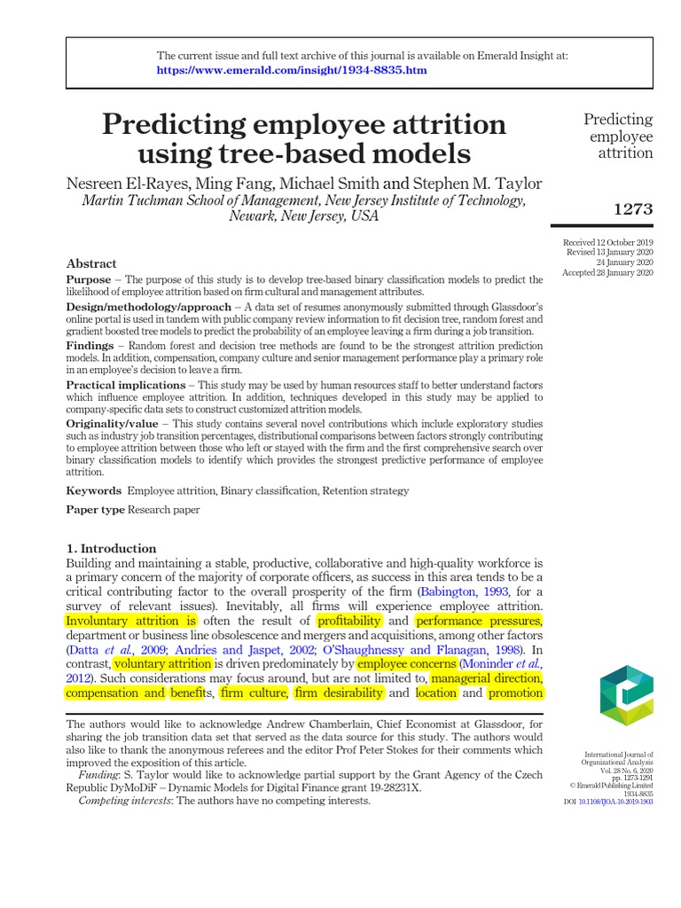 Predicting Employee Atrittion Using Tree Based Models | PDF | Statistical Classification ...