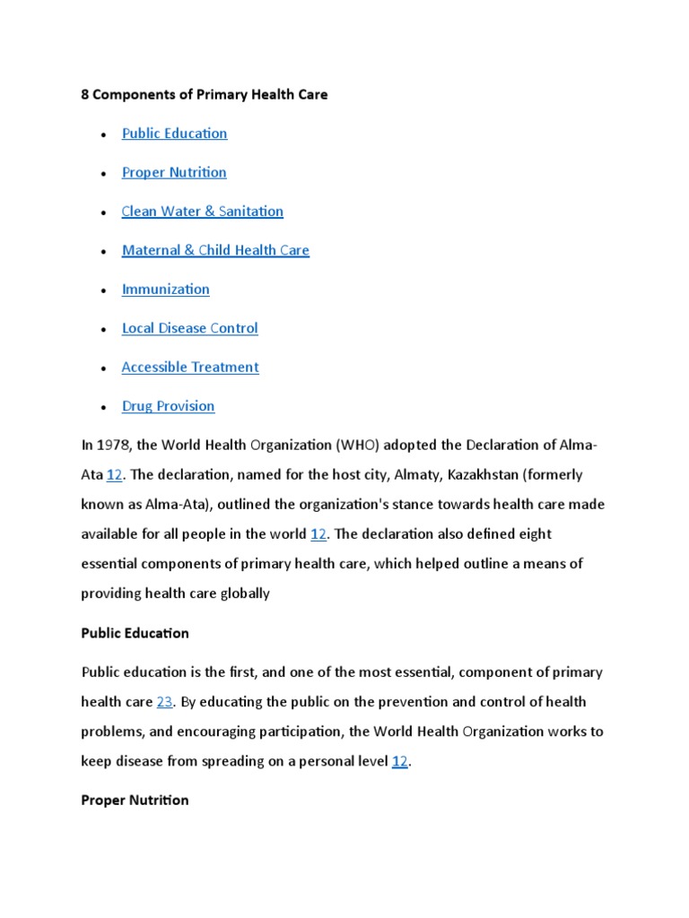 8 Essential Components of Primary Health Care | PDF | Preventive ...