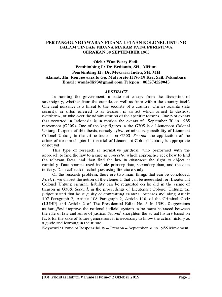 ID Pertanggungjawaban Pidana Letnan Kolonel Untung Dalam Tindak Pidana ...
