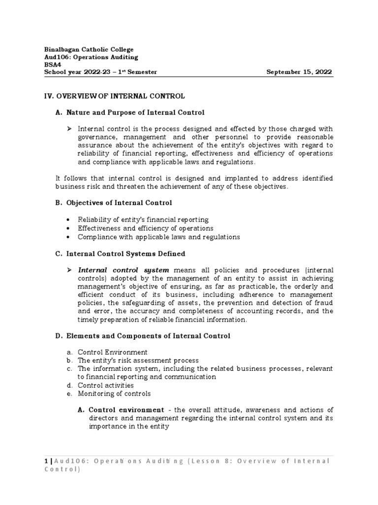 Internal Control Overview for Auditing | PDF