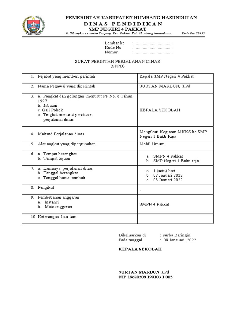 SPPD SMPN 4 Pakkat ke Bakti Raja | PDF