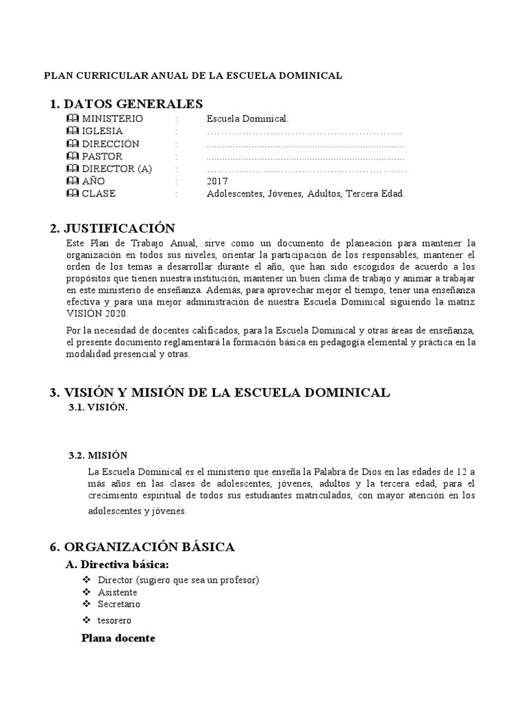 Plan Curricular | Descargar gratis PDF | Maestros | Escuela dominical