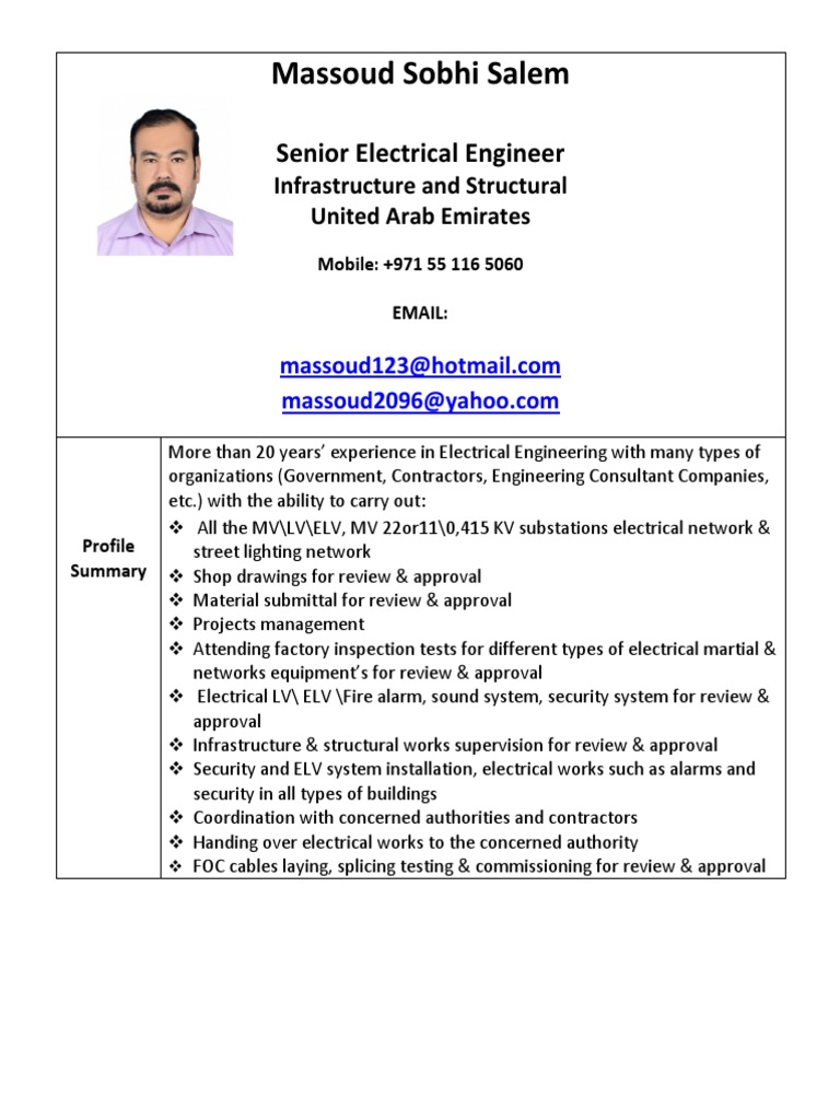 Senior Electrical Engineer's Resume and Experience Summary | PDF ...