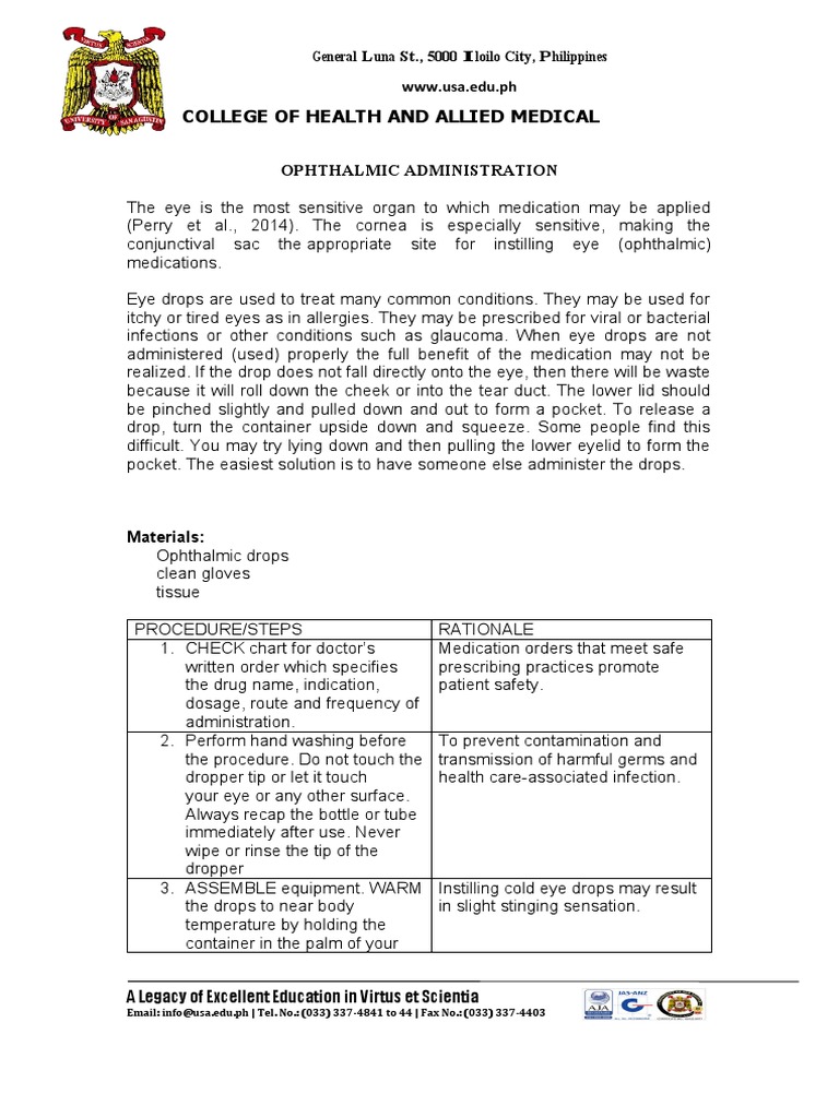 Ophthalmic Administration. Checklist | PDF | Medical Specialties ...