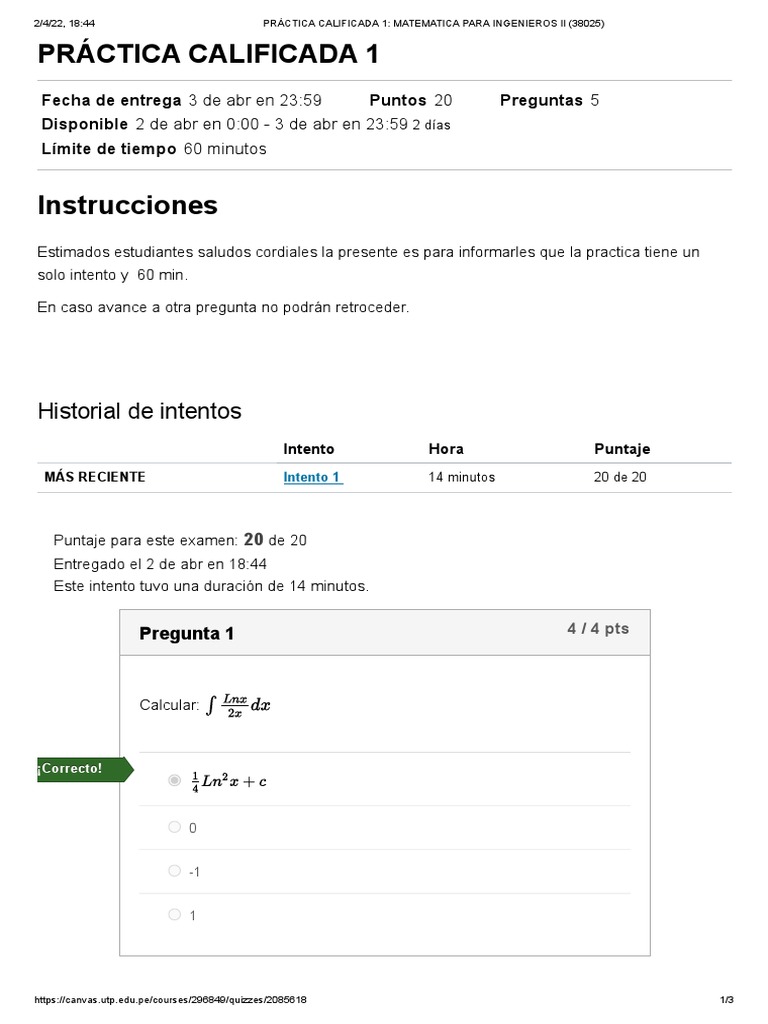 Práctica Calificada 1 - Matematica para Ingenieros Ii (38025) | PDF | Matemáticas | Análisis ...