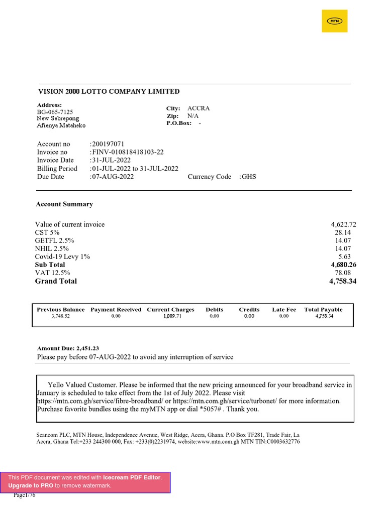MTN Bill | PDF | Invoice | Payments
