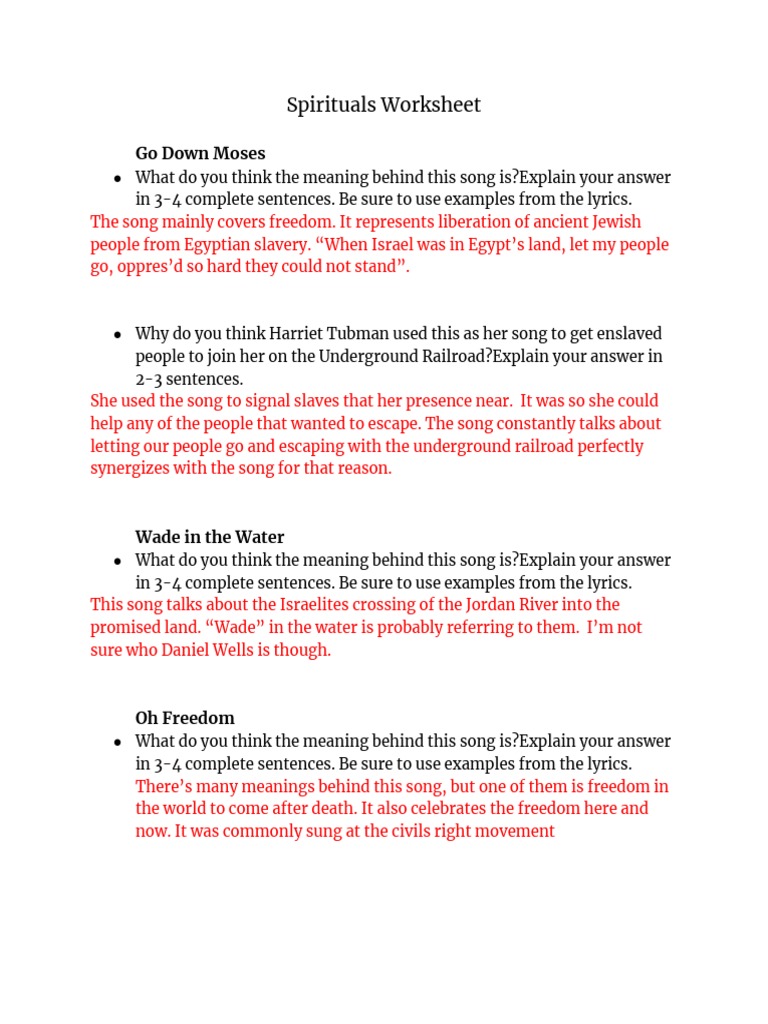 Spirituals Worksheet - RD | PDF | Art