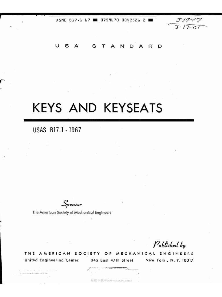 Asme b17.1 - 1967 - Keys and Keyseats | PDF