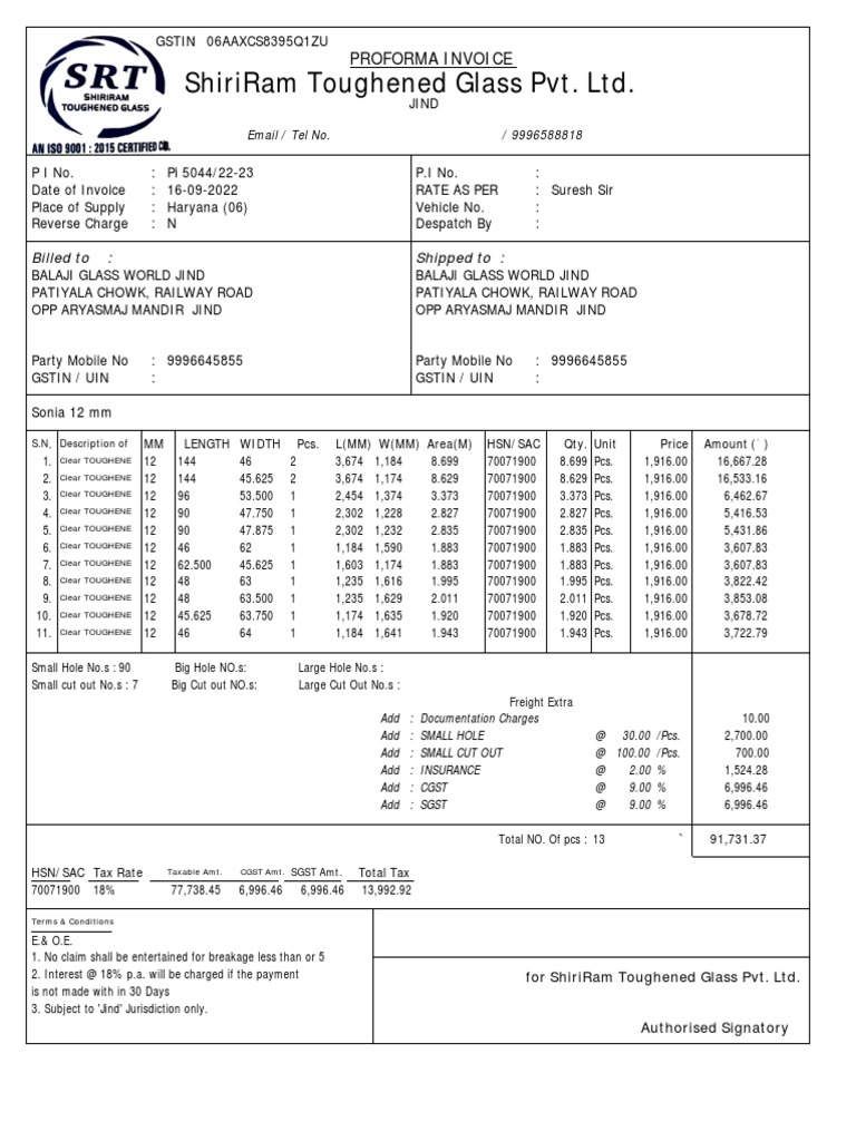 Pi 5044 Balaji Glass World Jind | PDF | Economies | Payments