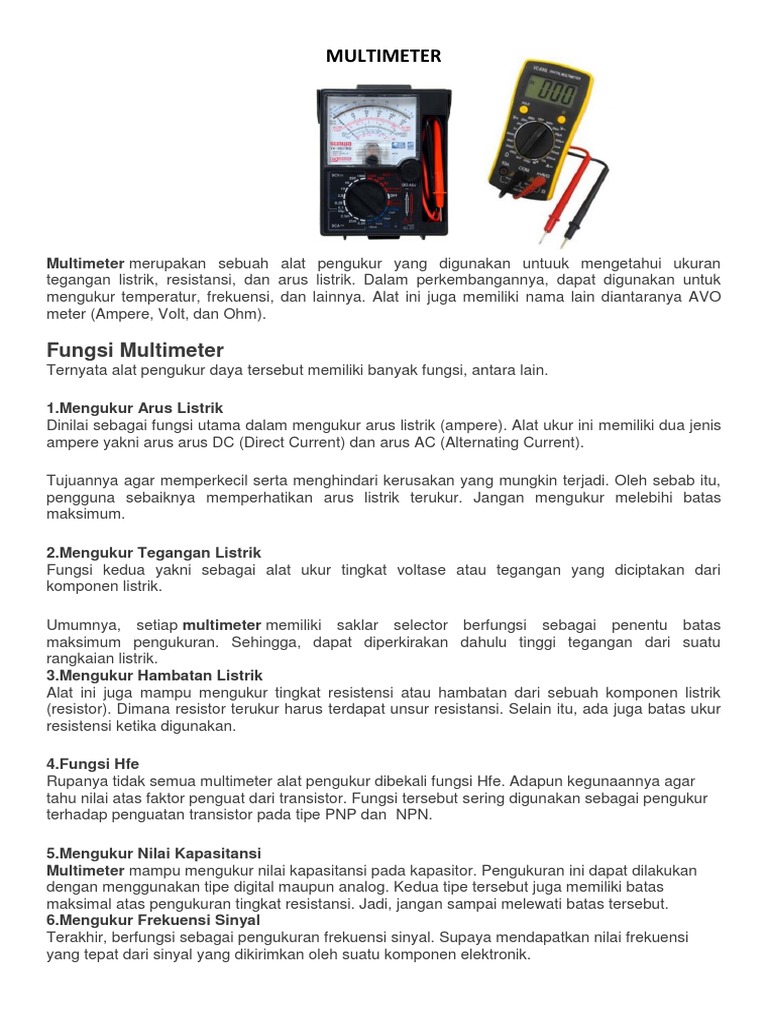Fungsi dan Penggunaan Multimeter | PDF