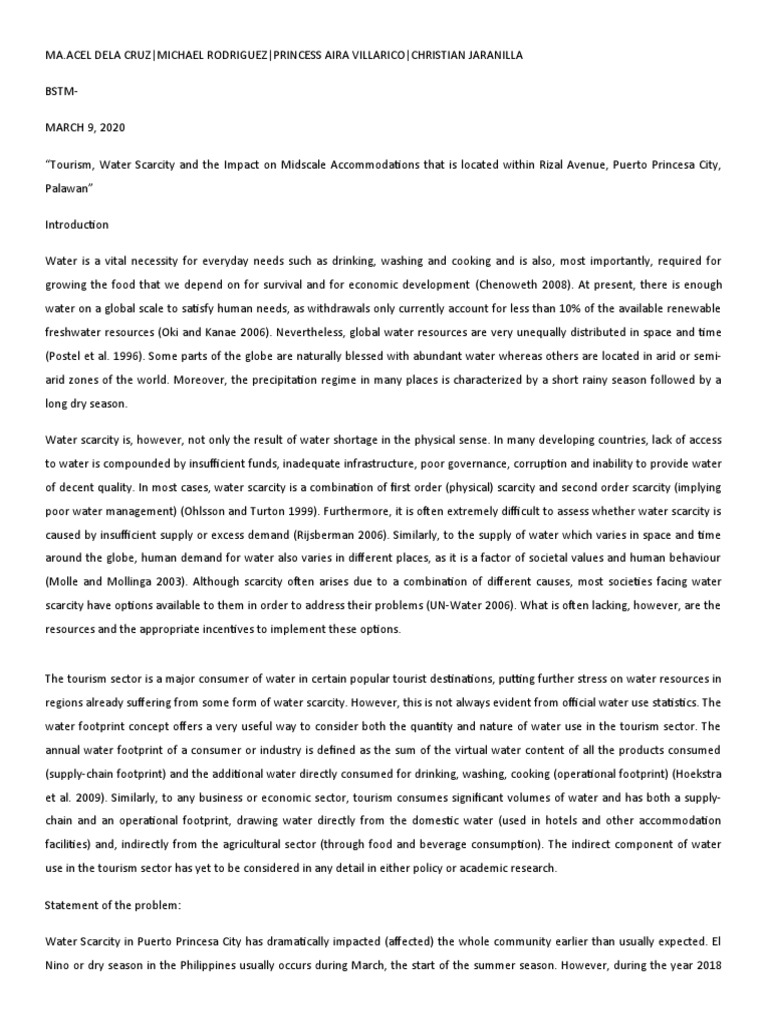 Tourism, Water Scarcity and The Impact On Midscale Accommodations That ...