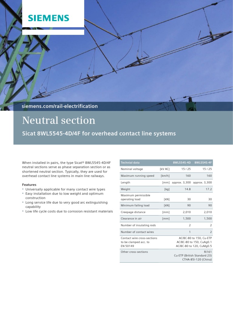 Neutral Section: Sicat 8WL5545-4D/4F For Overhead Contact Line Systems ...