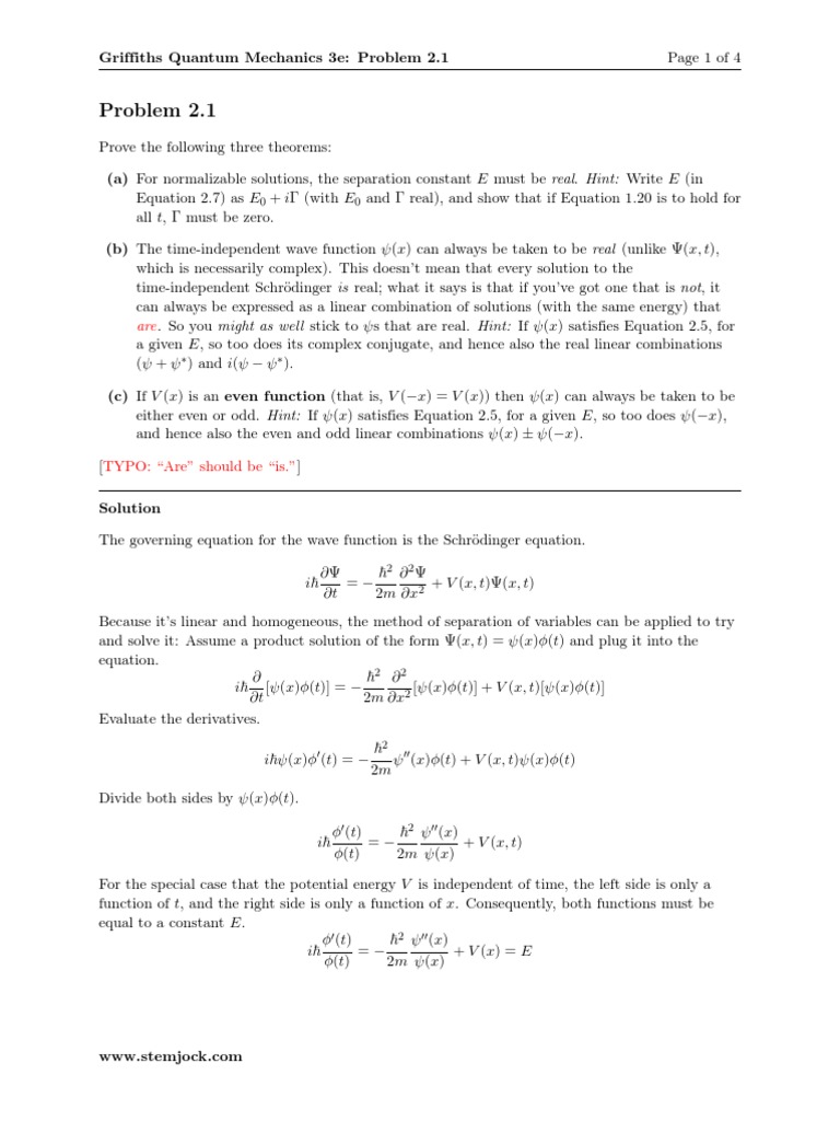 Griffiths QMCH 2 P 1 | PDF | Wave Function | Schrödinger Equation