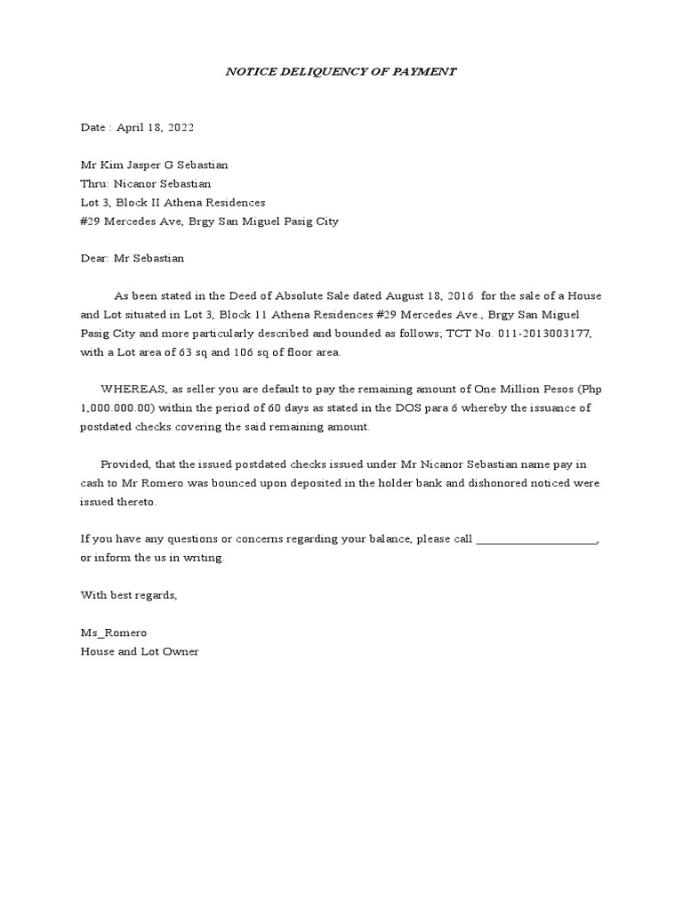 Notice of Payment Delinquency | PDF