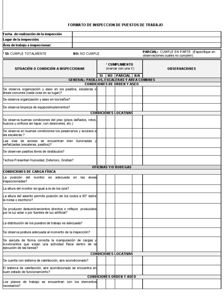 Formato de Inspección de Puestos de Trabajo | PDF | Agua | Residuos
