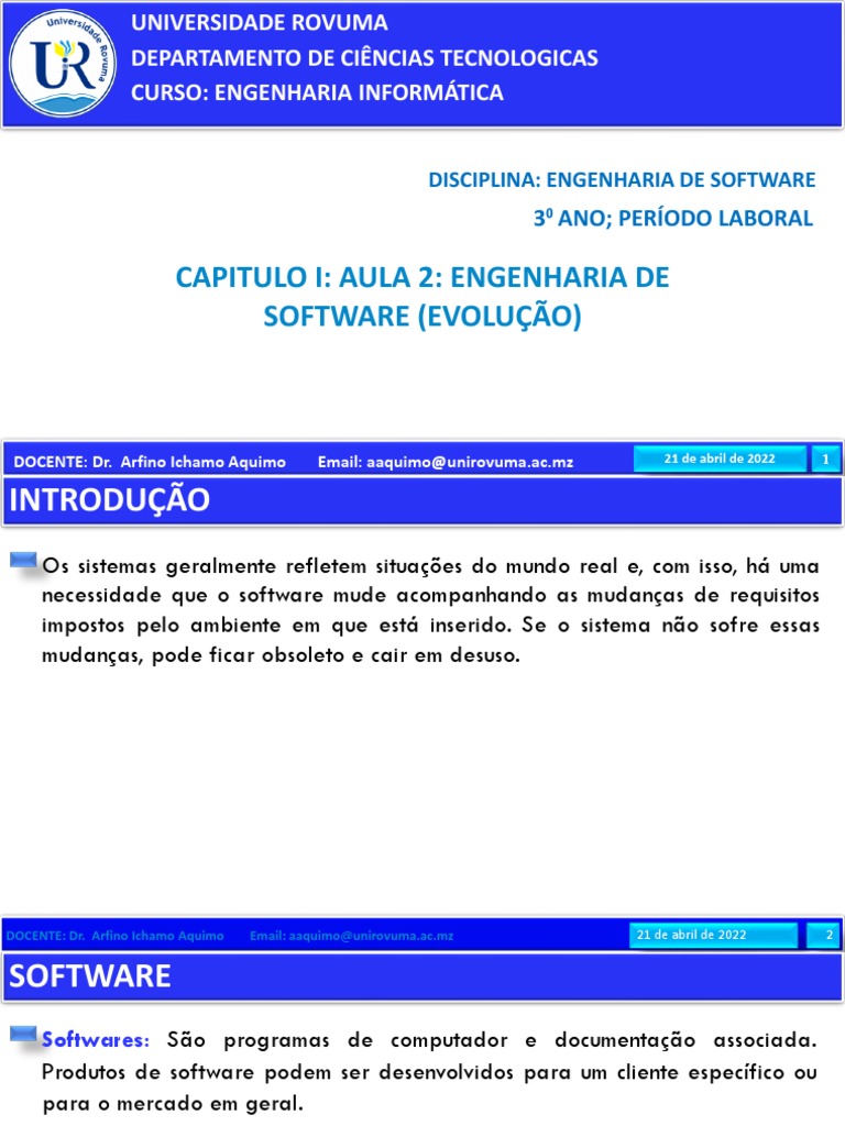 Capitulo I Aula 2 Eng De Sostware Evolucao De Software Pdf