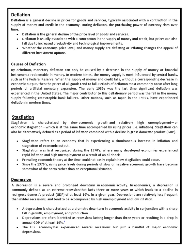 Deflation, Depression Stagflation | PDF | Deflation | Inflation