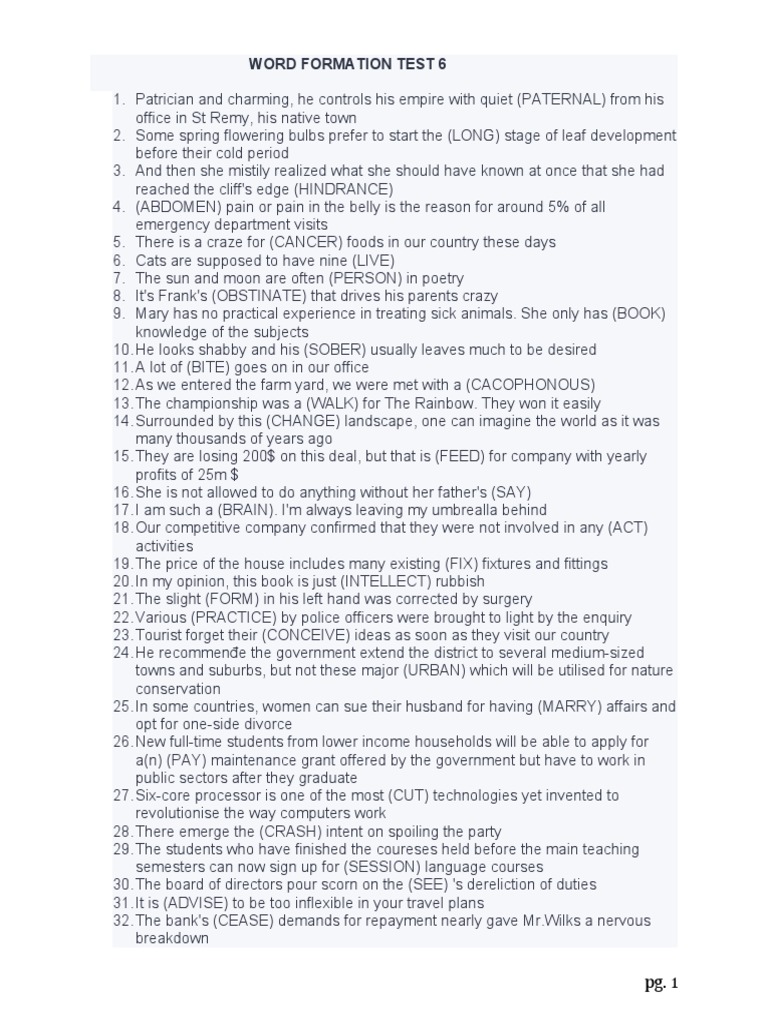 Word Formation Tests | PDF