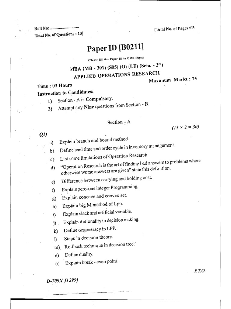 Common Mba Papers | PDF | Linear Programming | Mathematical And ...