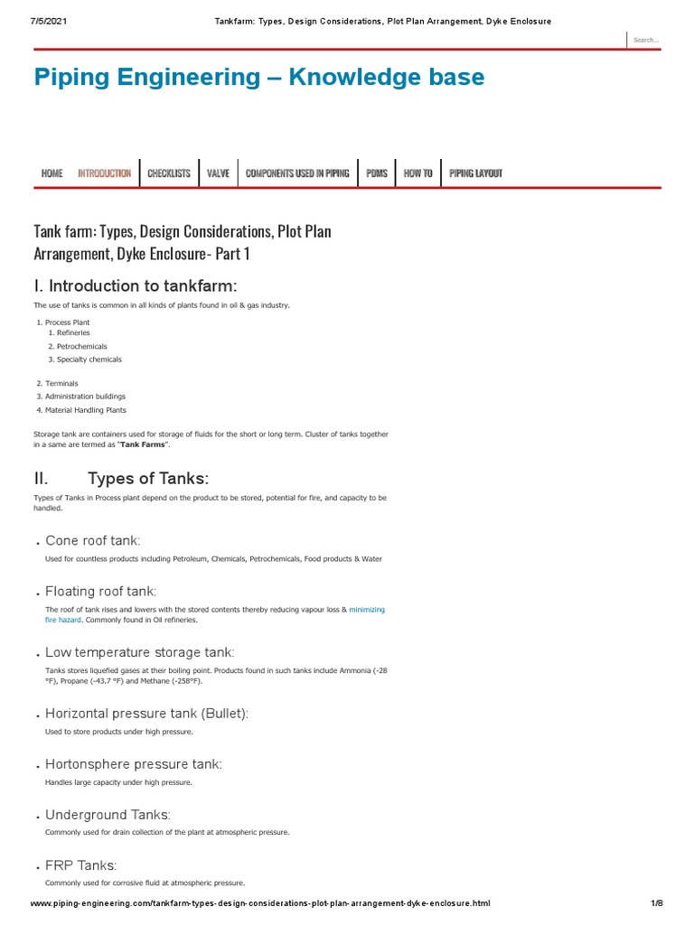 Tankfarm - Types, Design Considerations, Plot Plan Arrangement, Dyke ...