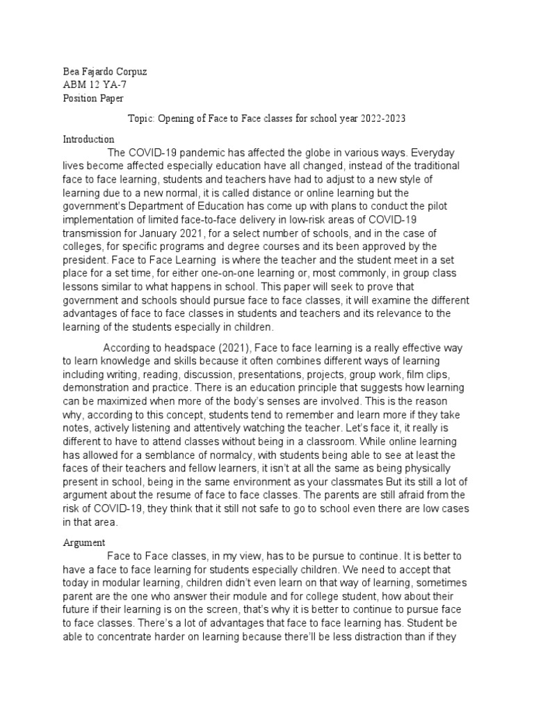 Position Paper | PDF | Learning | Teachers