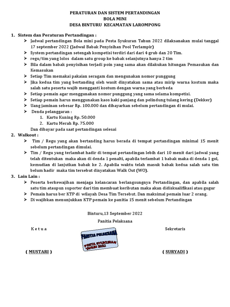 Peraturan Pertandingan Mini | PDF