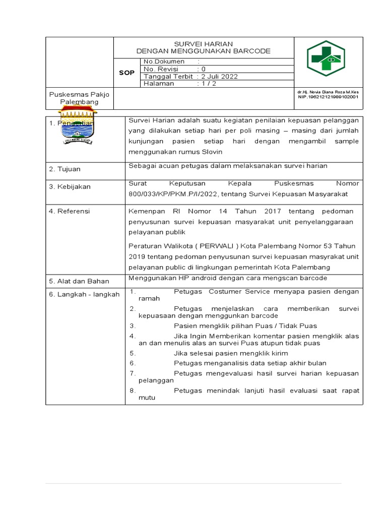 SOP Survey Harian Dengan Barcode | PDF