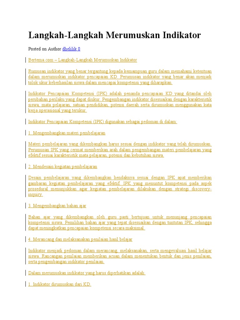 Langkah Menyusun Indikator | PDF
