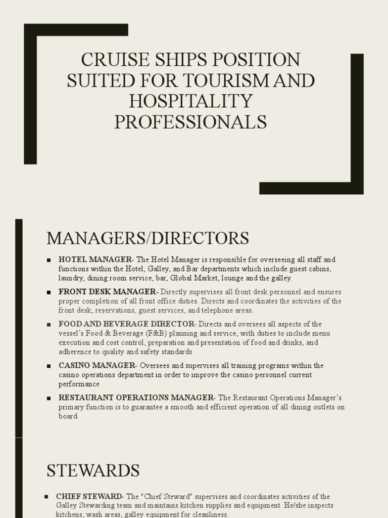 Cruise Ship Hospitality Job Roles | PDF | Hospitality Industry