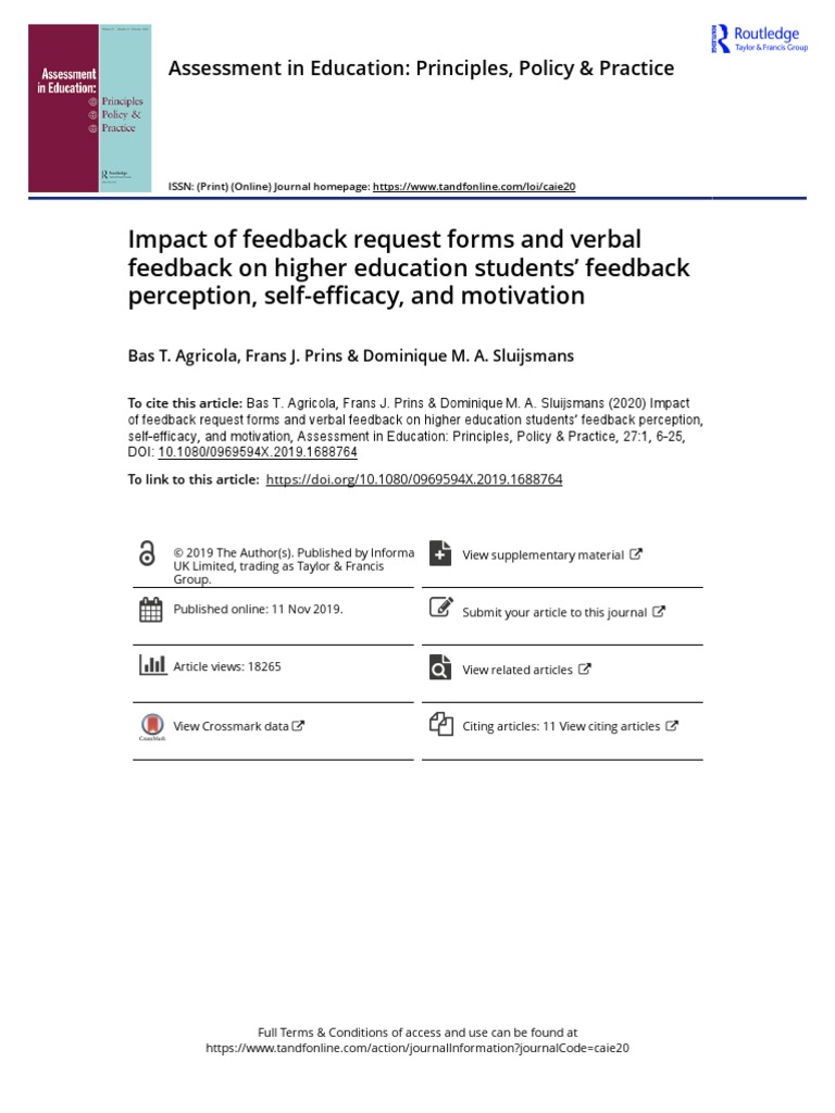 Impact of Feedback Request Forms and Verbal Feedback On Higher ...