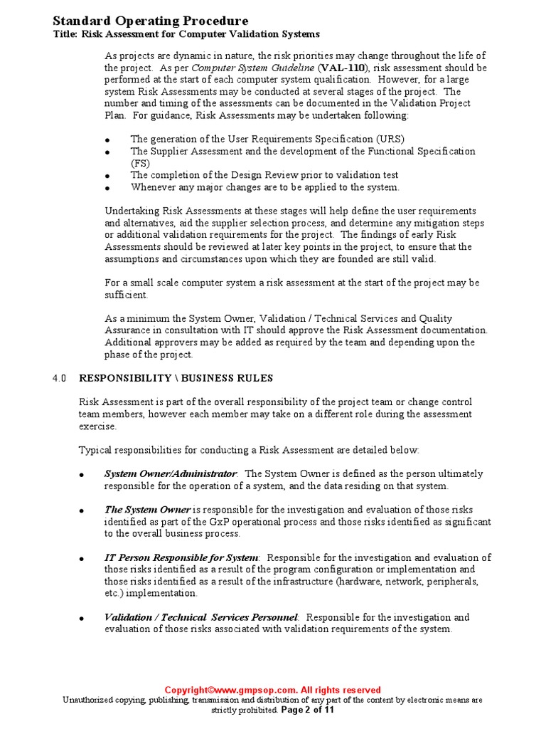 VAL 135 Risk Assessment For Computer Validation Systems Sample - Sandra ...