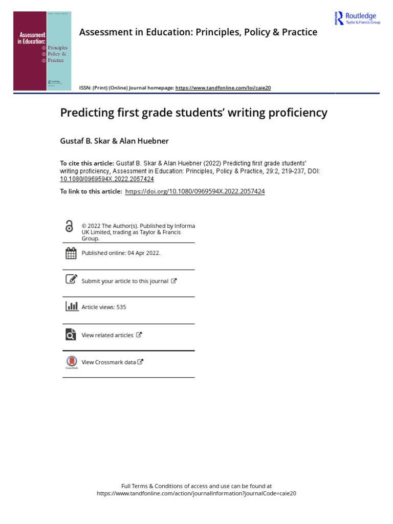 Predicting First Grade Students Writing Proficiency | PDF | Dependent ...