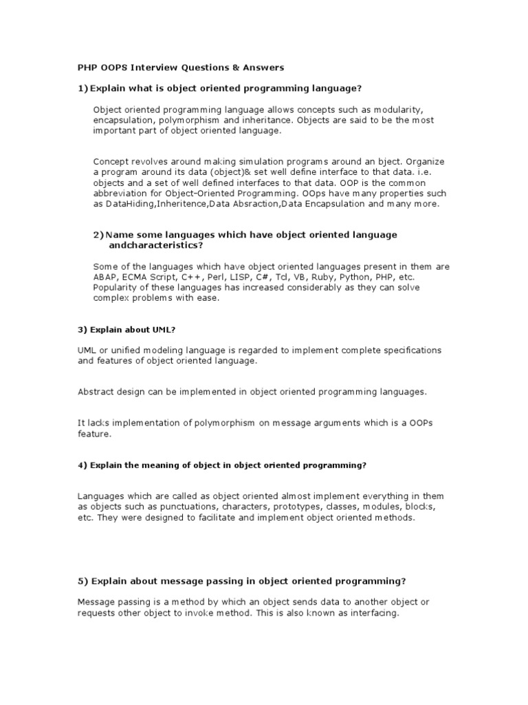 Php Oops Interview Questions Pdf Object Oriented Programming