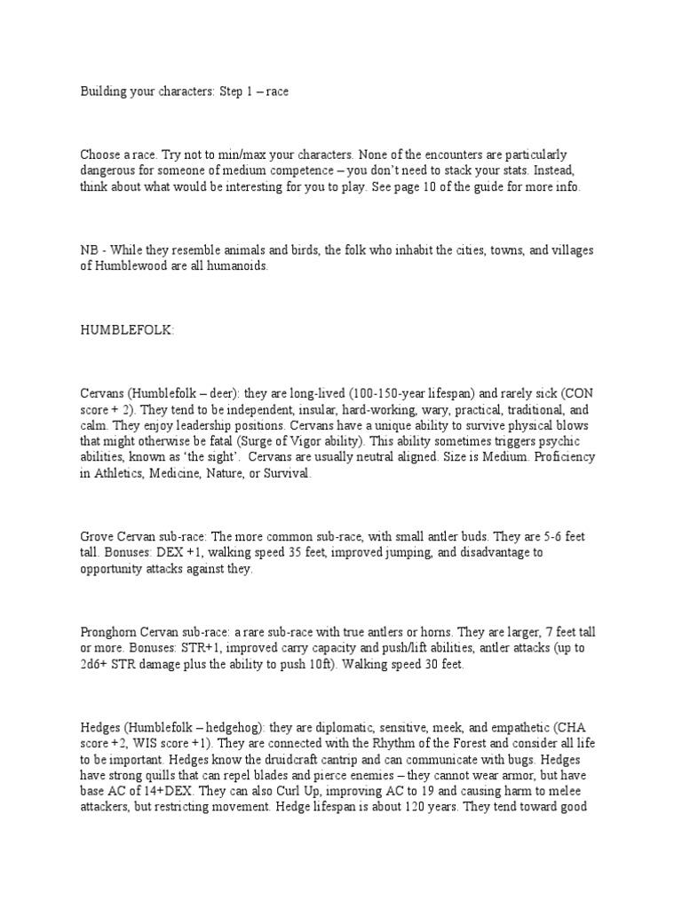 Player Guide For Humblewood | PDF