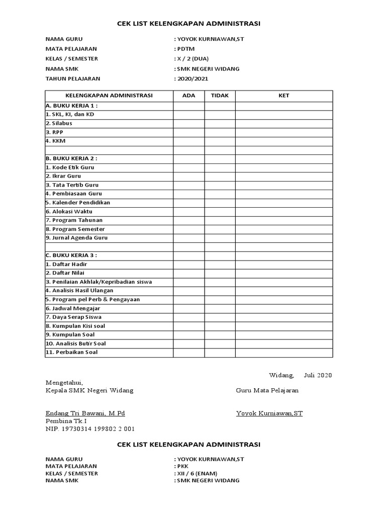 KELENGKAPAN ADMINISTRASI GURU | PDF