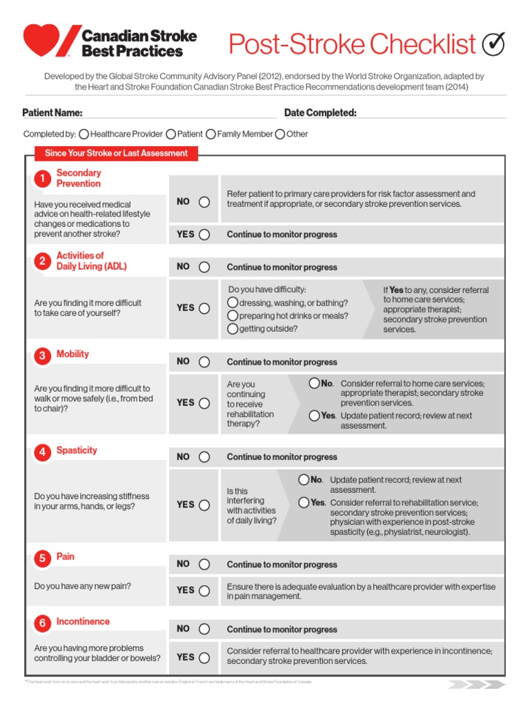 CSBP Post Stroke Checklist EN | PDF | Stroke | Preventive Healthcare