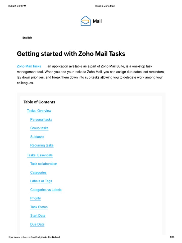 Getting Started With Zoho Mail Tasks | PDF