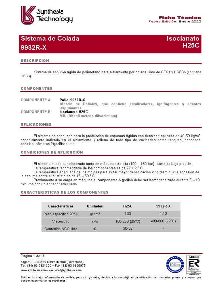 Technical Data Sheet for the 9932R-X Polyurethane Foam System ...