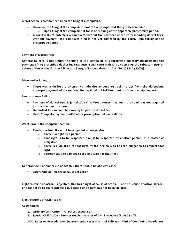 Notes - Civil Procedure | Download Free PDF | In Rem Jurisdiction | Lawsuit