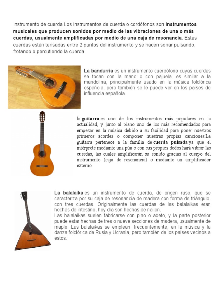 Instrumento de Cuerda Los Instrumentos de Cuerda o Cordófonos Son | PDF ...